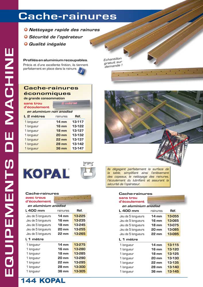 Cache-rainures et bouchons Kopal